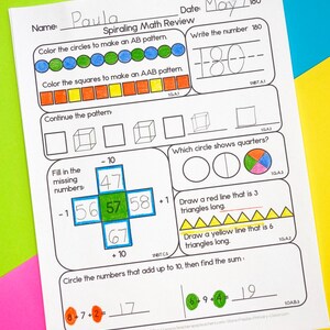 1st Grade Math Spiral Review Daily Worksheets Morning Work Homework ...