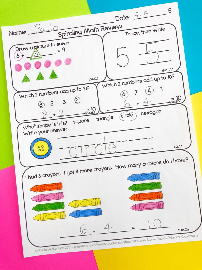 Math Spiral Review Daily Worksheets Morning Work Homework Month 1 - Etsy