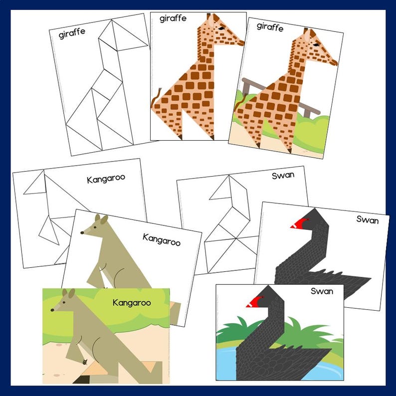 Zoo Animal Tangram Puzzles 2D Shapes Math Center - Etsy