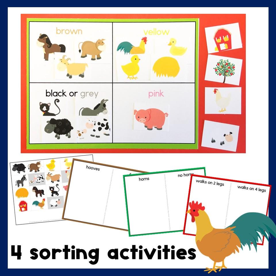 Farm Animal Math Centers Sorting by Attributes Venn Diagrams Graphing ...