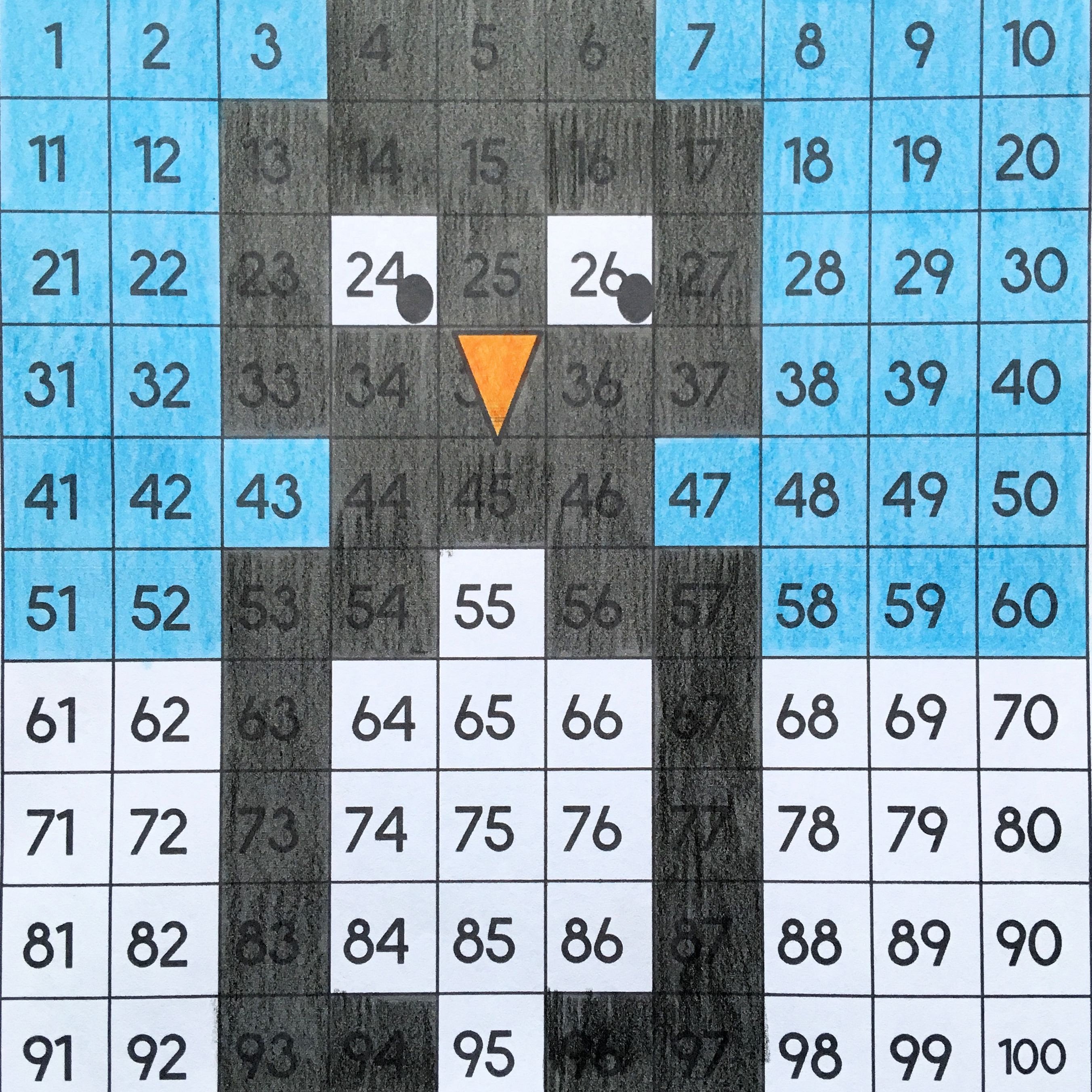 Penguin 100s Chart | Hundreds Charts | 100 Chart Mystery Pictures - Etsy