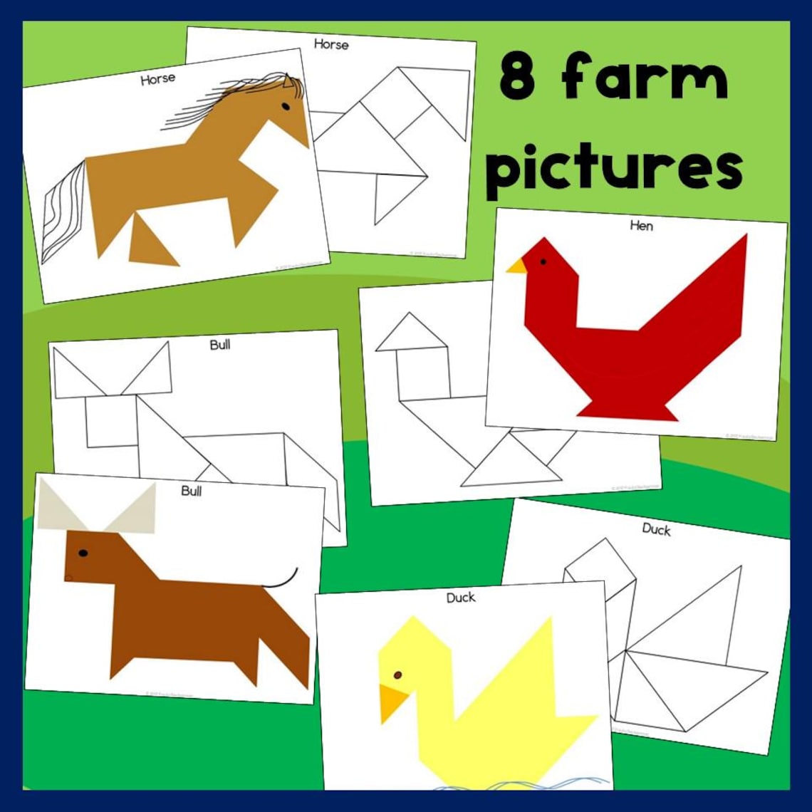 Farm Animals Printable Tangrams Congruent 2D Shapes Math Center and ...