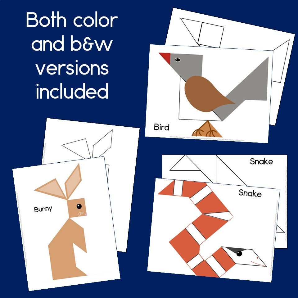 Pet Tangram Puzzles Printable | 2D Shapes Math Center | Tangrams - Etsy