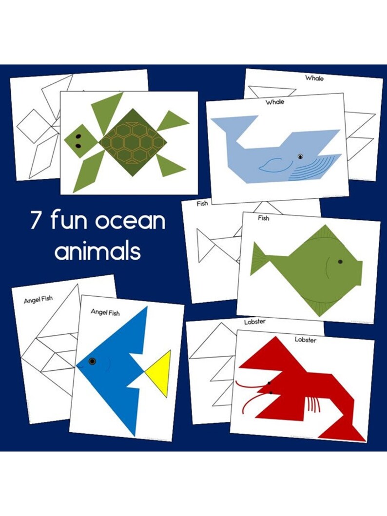Ocean Tangram Puzzles Printable | 2D Shapes Math Center | Tangrams - Etsy