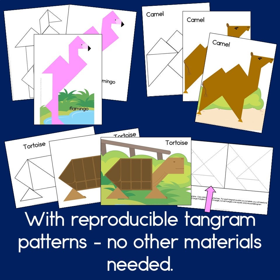 Zoo Animal Tangram Puzzles 2D Shapes Math Center - Etsy