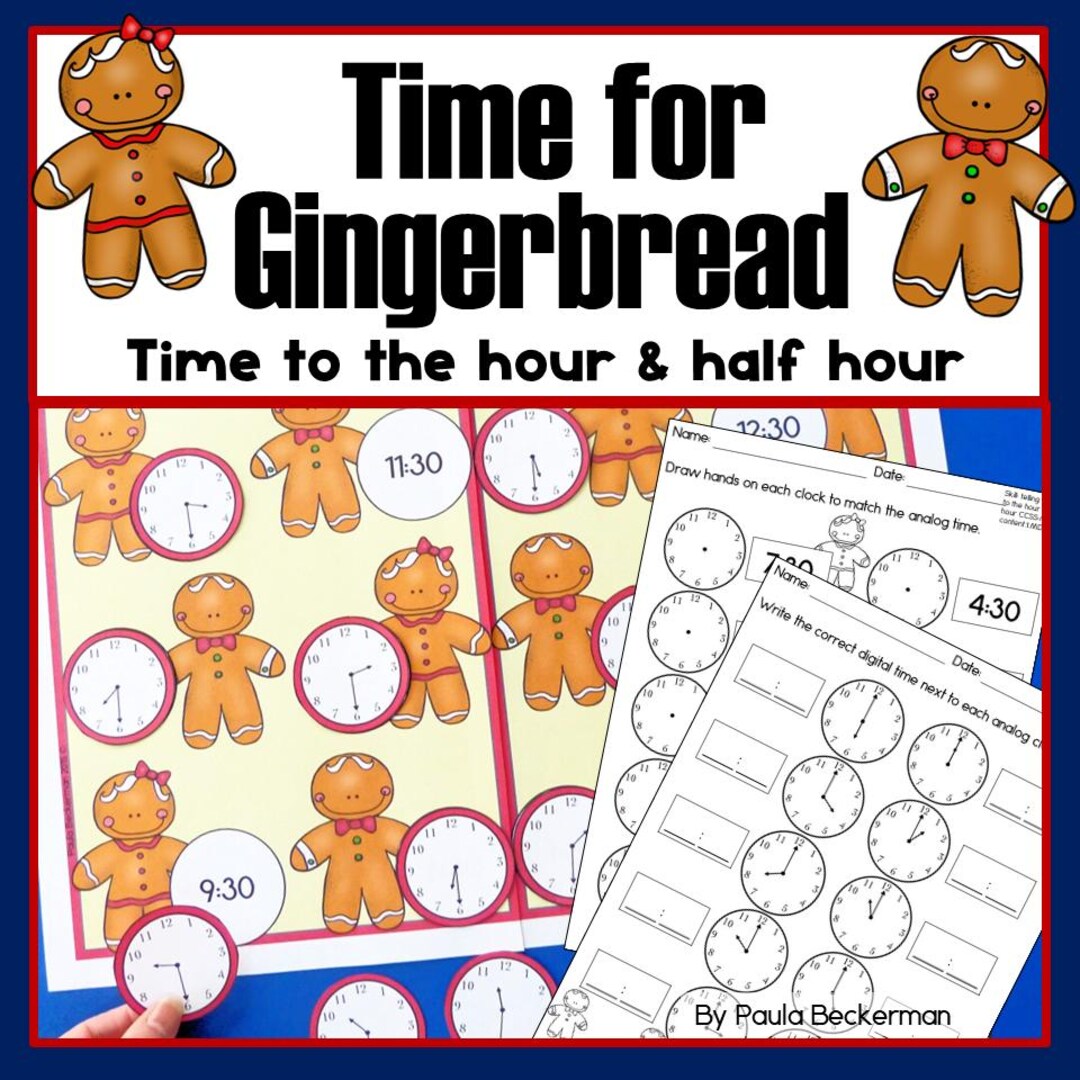 Gingerbread Man Math Game & Telling Time Worksheets to the Half Hour - Etsy