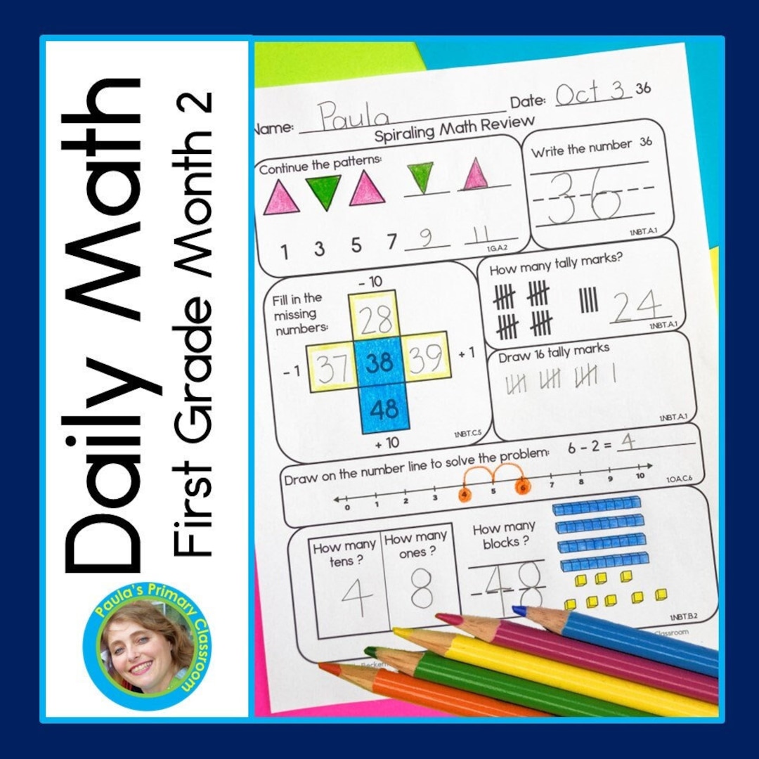 1st Grade Math Spiral Review Daily Worksheets Morning Work Homework ...