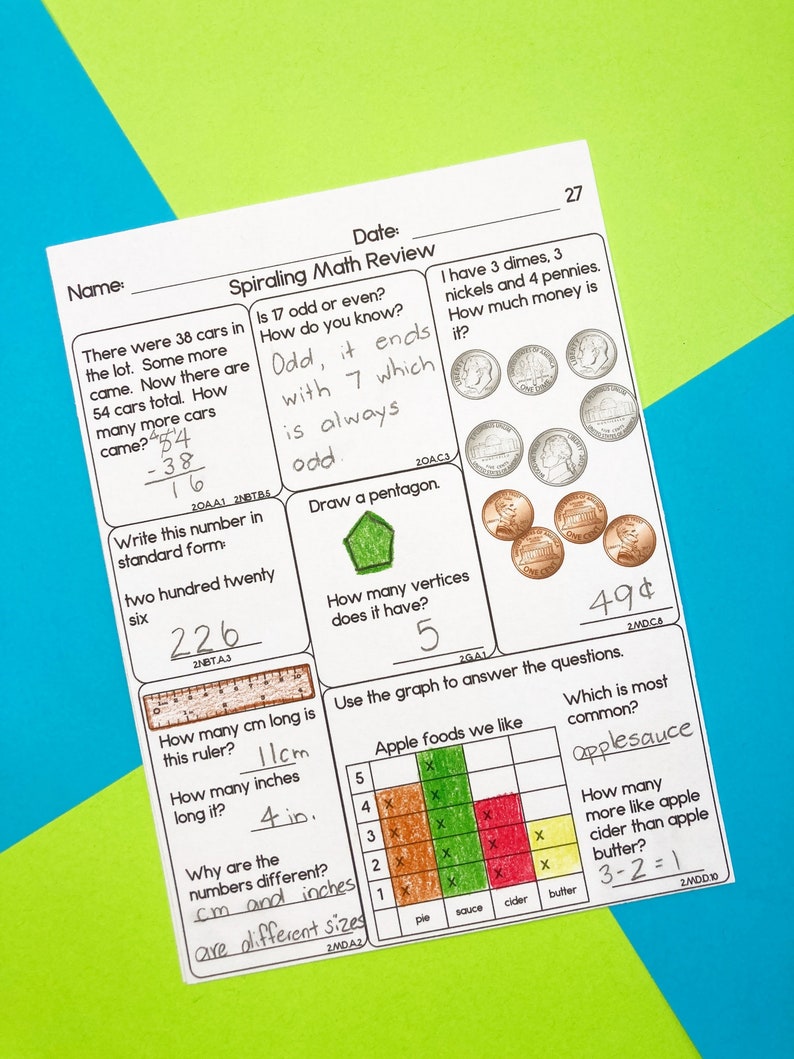 2nd Grade Math Spiral Review | Morning Work | Homework | Warm Ups Month ...