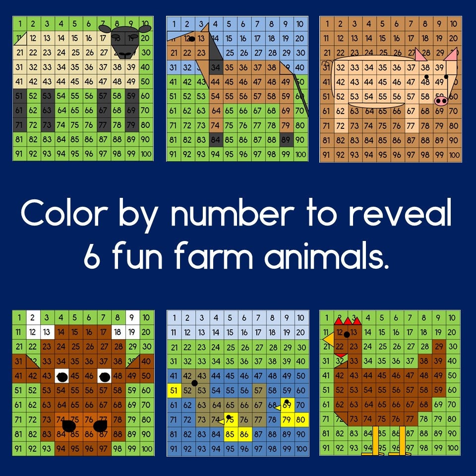 Farm Animals 100s Chart | Hundreds Charts | 100 Chart Mystery Pictures ...