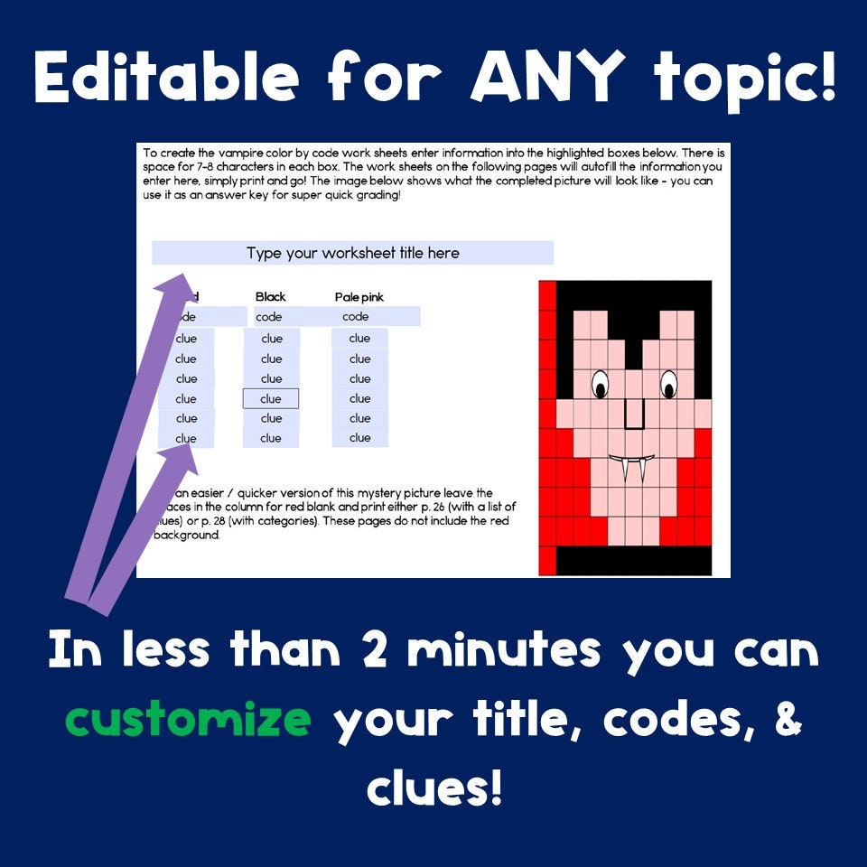 Editable Programmable Halloween Color by Code Mystery Pictures - Etsy