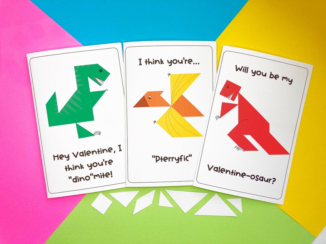 Valentines Day Cards for Students Printable Dinosaur Tangram Puzzles ...