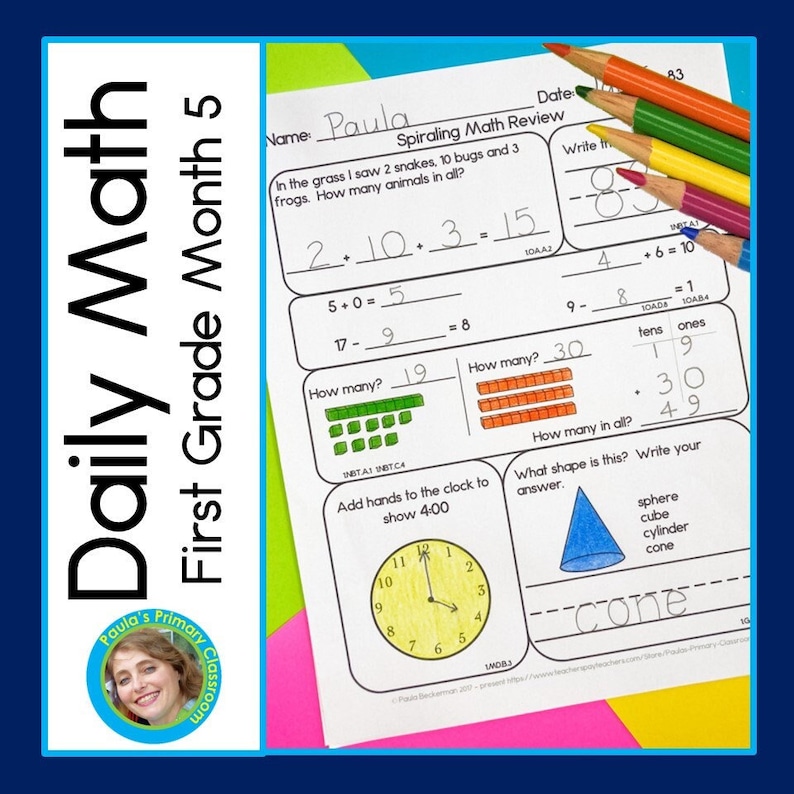 Math Spiral Review Daily Worksheets Morning Work Homework Month 5 ...