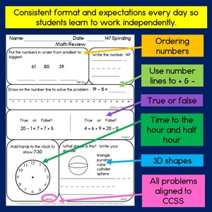 Math Spiral Review Daily Worksheets Morning Work Homework Month 8 - Etsy