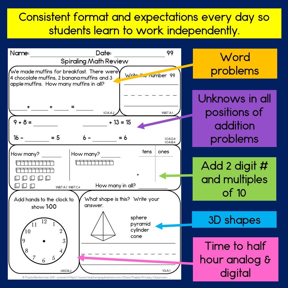 Math Spiral Review Daily Worksheets Morning Work Homework - Etsy