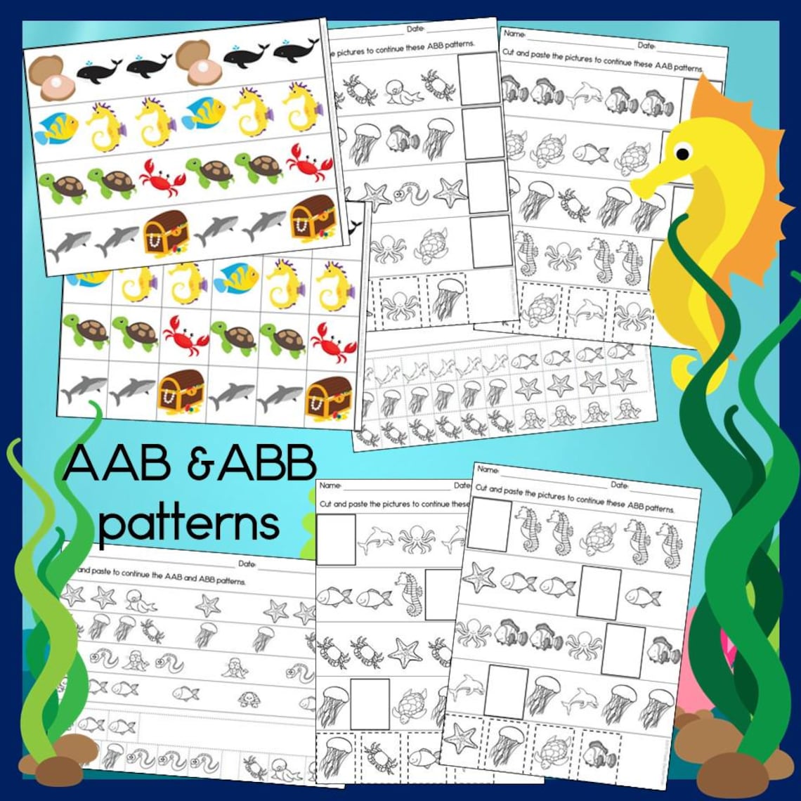 Ocean Animal Patterns Math Center With AB ABC and ABB Patterns - Etsy