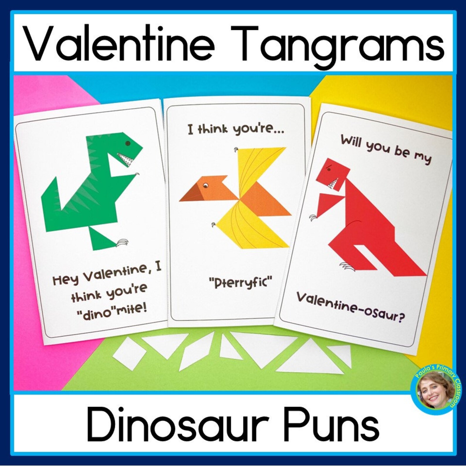 Valentines Day Cards for Students Printable Dinosaur Tangram Puzzles ...