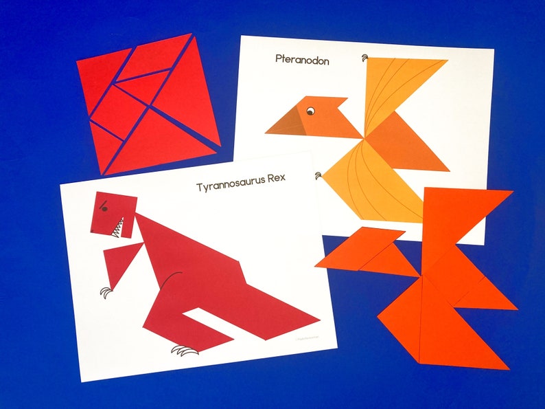 Dinosaurs Tangram Puzzles Printable 2D Shapes Math Center - Etsy