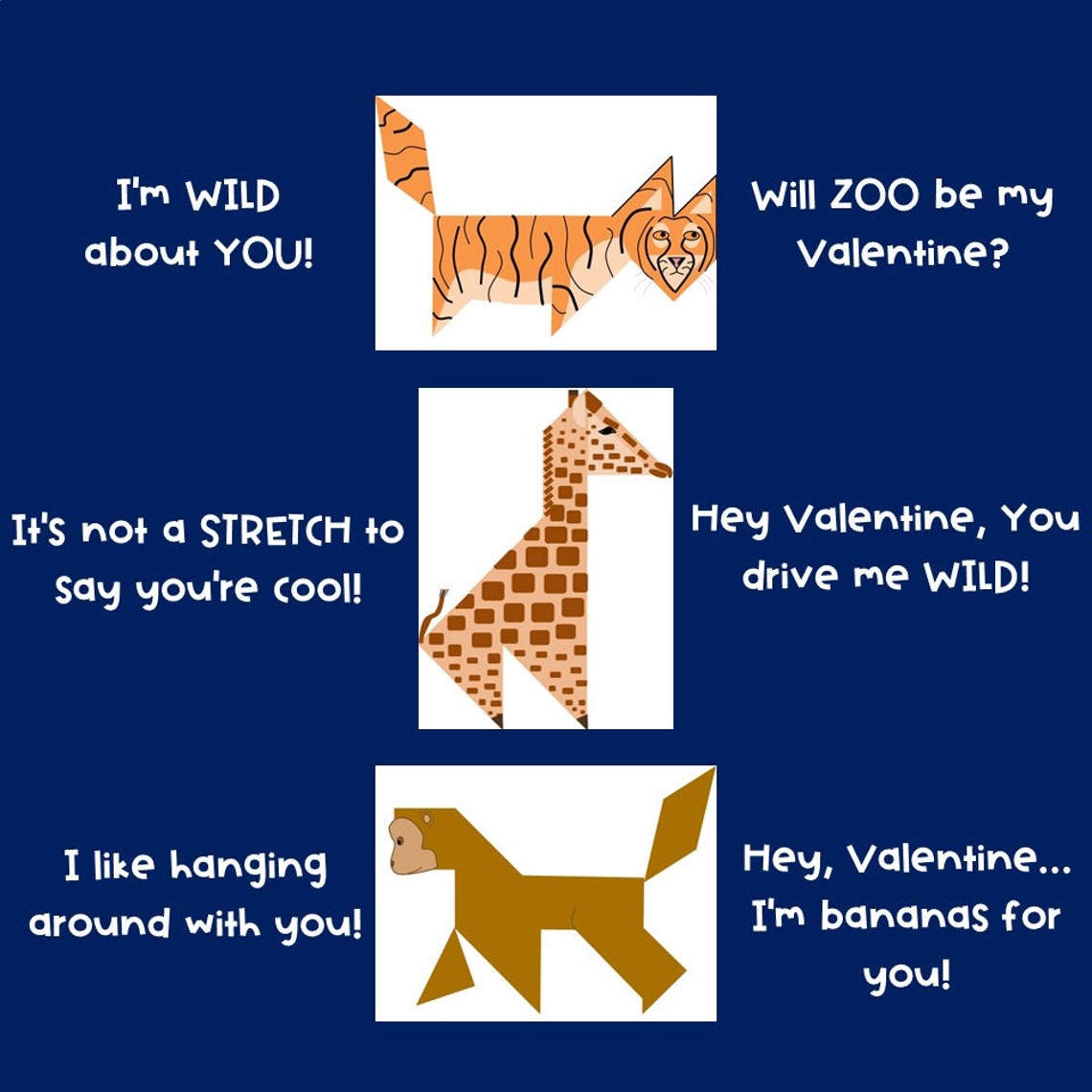 Valentines Day Cards for Students Printable Zoo Tangram Puzzles With ...