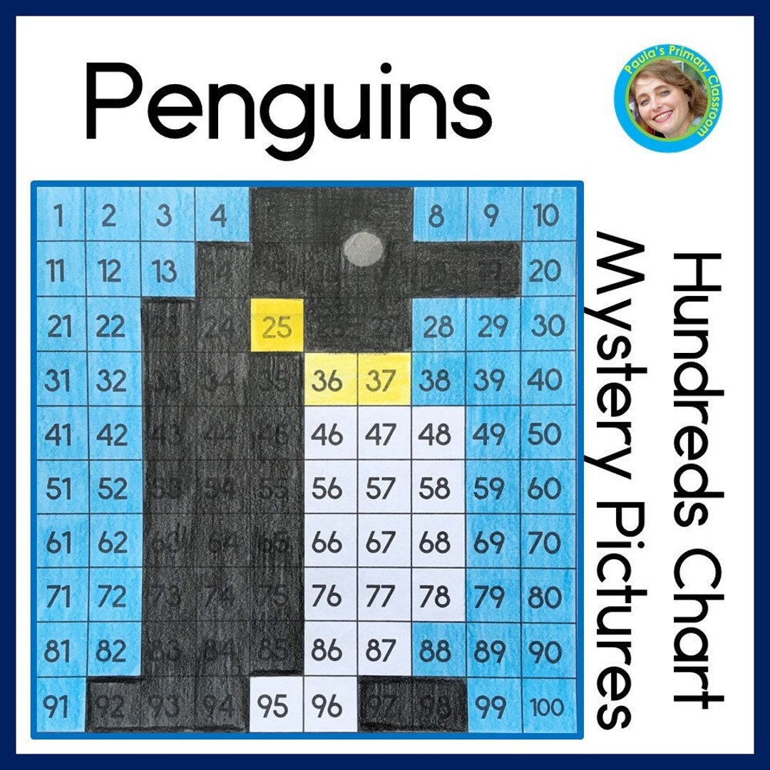 Penguin 100s Chart | Hundreds Charts | 100 Chart Mystery Pictures - Etsy