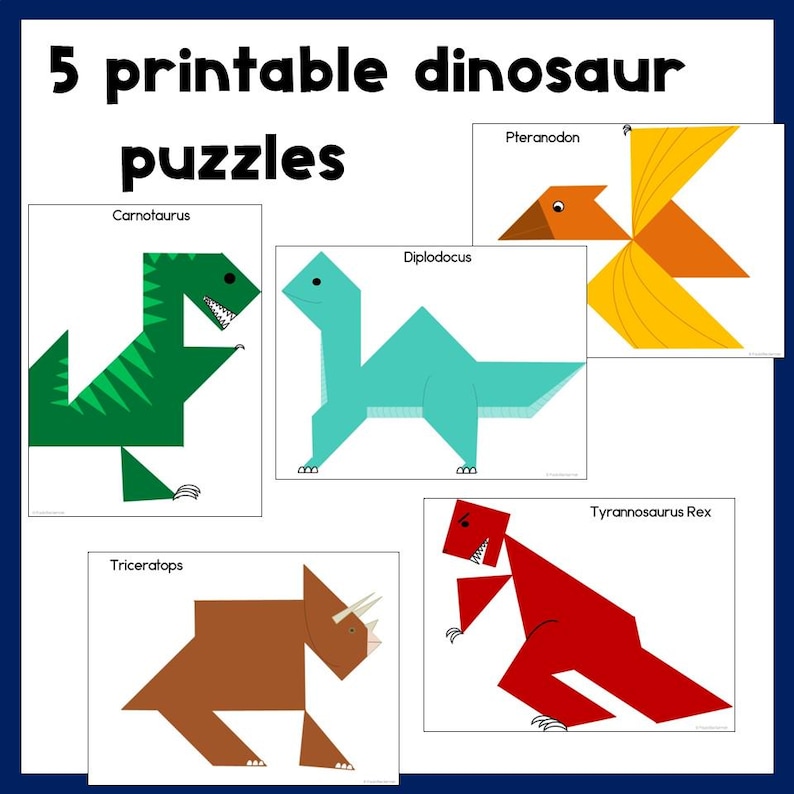 Dinosaurs Tangram Puzzles Printable | 2D Shapes Math Center | Tangrams ...