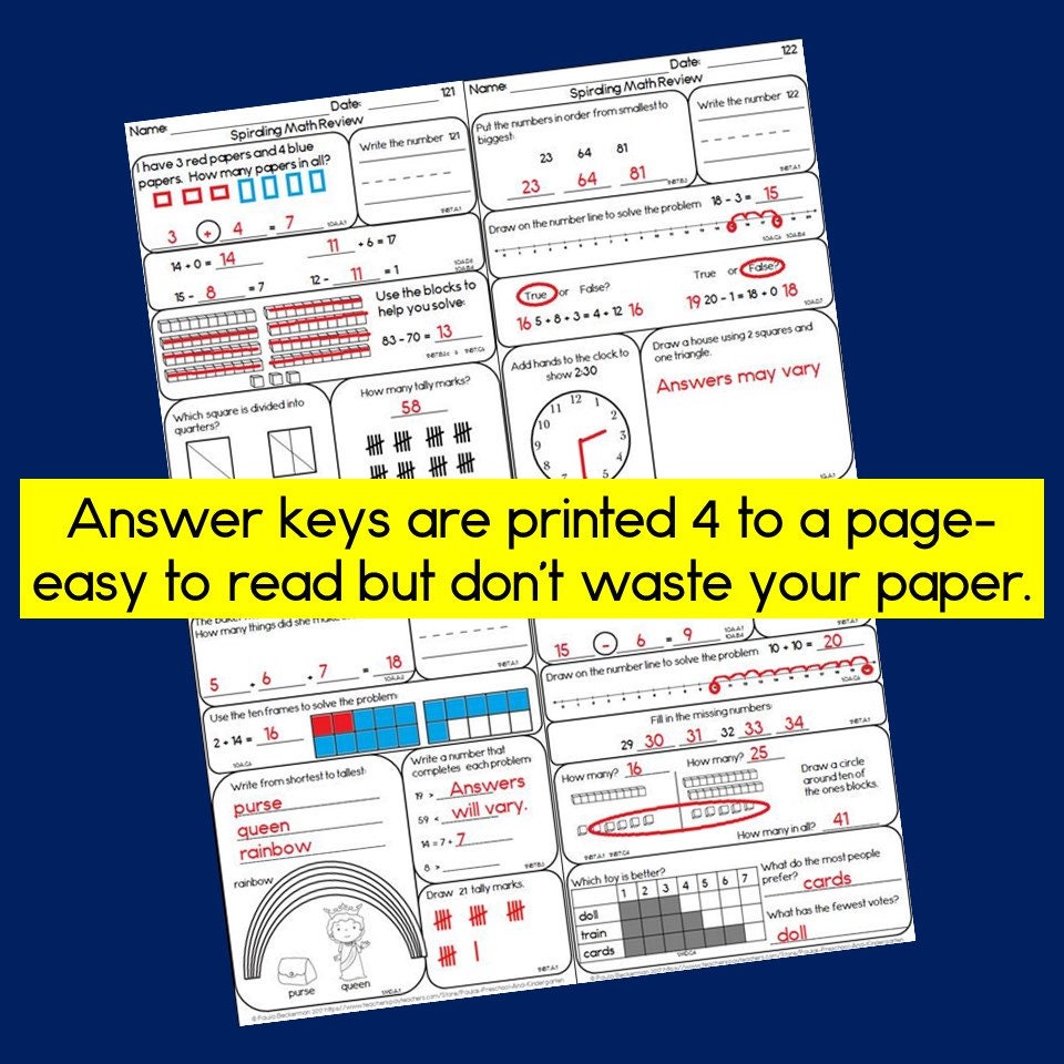 Math Spiral Review Daily Worksheets Morning Work Homework Month 7 - Etsy