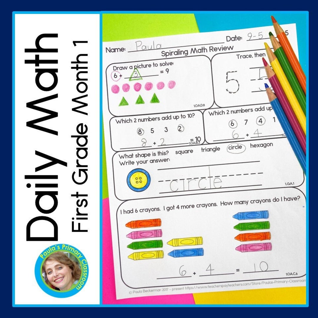 1st Grade Math Spiral Review Daily Worksheets Morning Work Homework ...