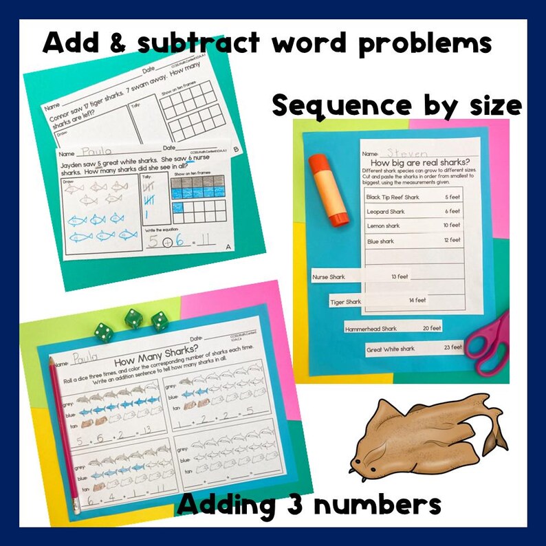 Shark Week Math Activities Addition & Subtraction Measurement Posters ...