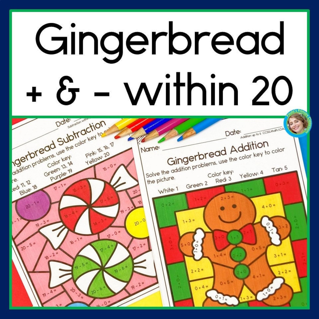 Gingerbread Color by Number Addition and Subtraction Within 20 - Etsy