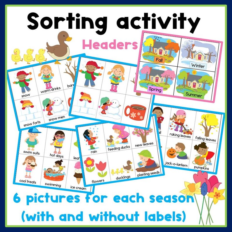 Four Seasons Sort Worksheets Vocabulary Posters Sorting Objects Into ...