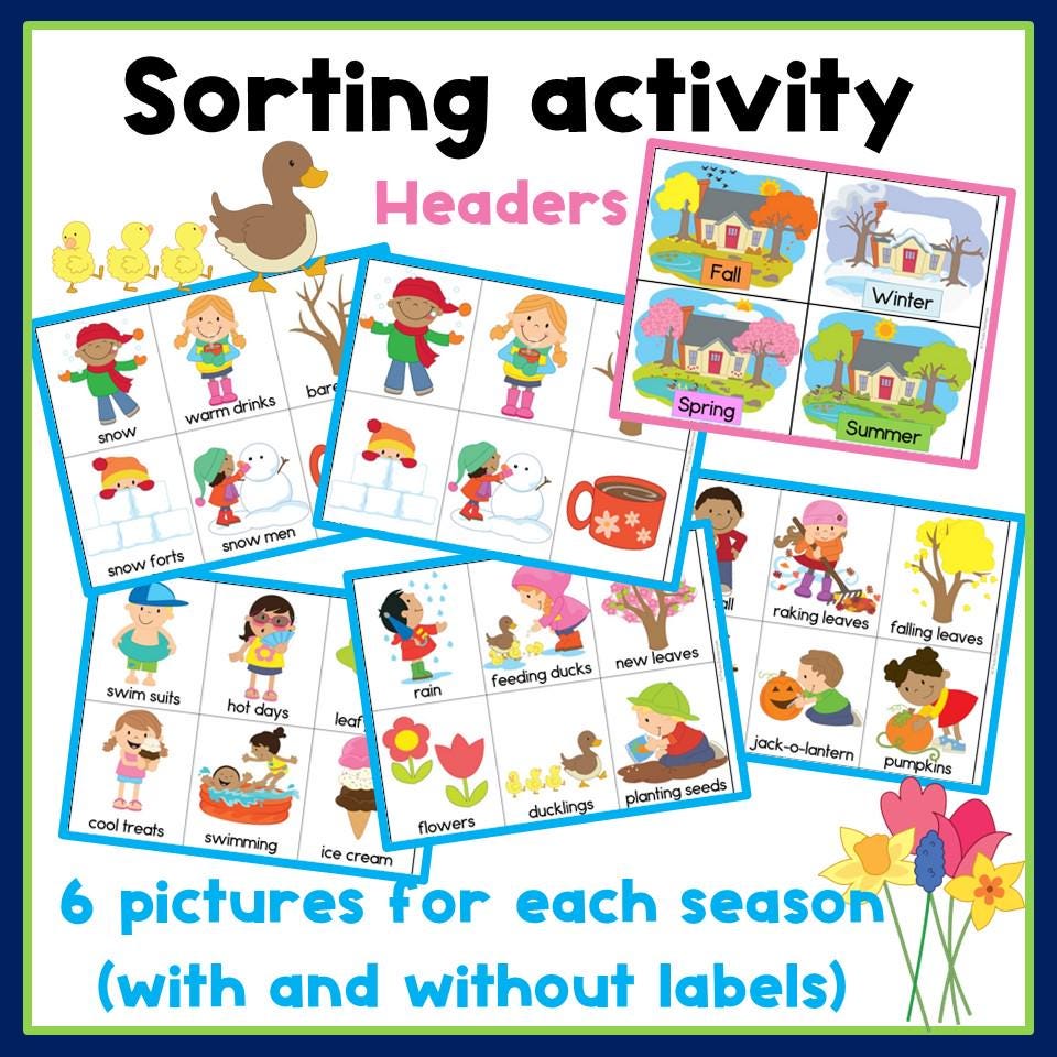 Four Seasons Sort Worksheets Vocabulary Posters Sorting Objects Into ...