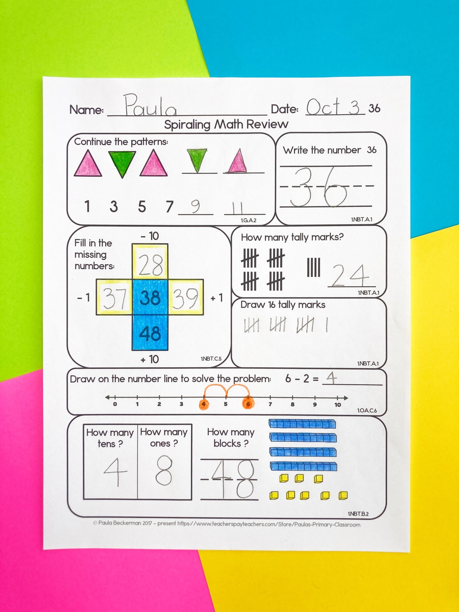 Math Spiral Review Daily Worksheets Morning Work Homework Month 2 Fall ...