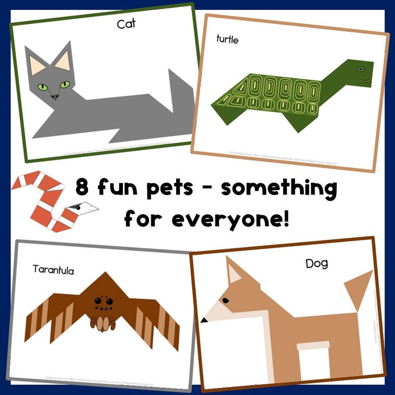 Pet Tangram Puzzles Printable | 2D Shapes Math Center | Tangrams - Etsy