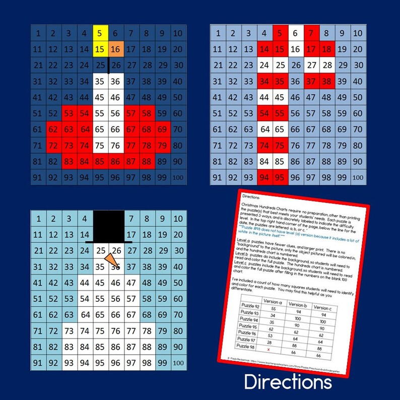 Winter Holidays Christmas 100s Chart Hundreds Chart 100 Charts - Etsy