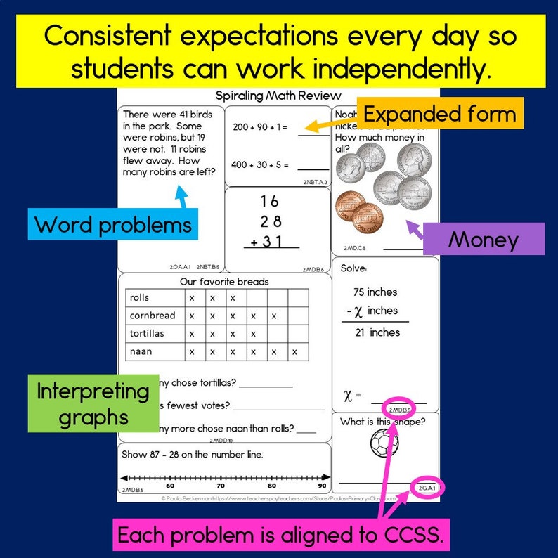 2nd Grade Math Spiral Review | Morning Work | Homework | Warm Ups Month ...