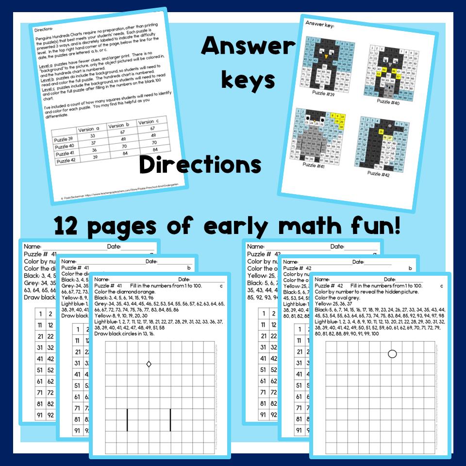 Penguin 100s Chart | Hundreds Charts | 100 Chart Mystery Pictures - Etsy