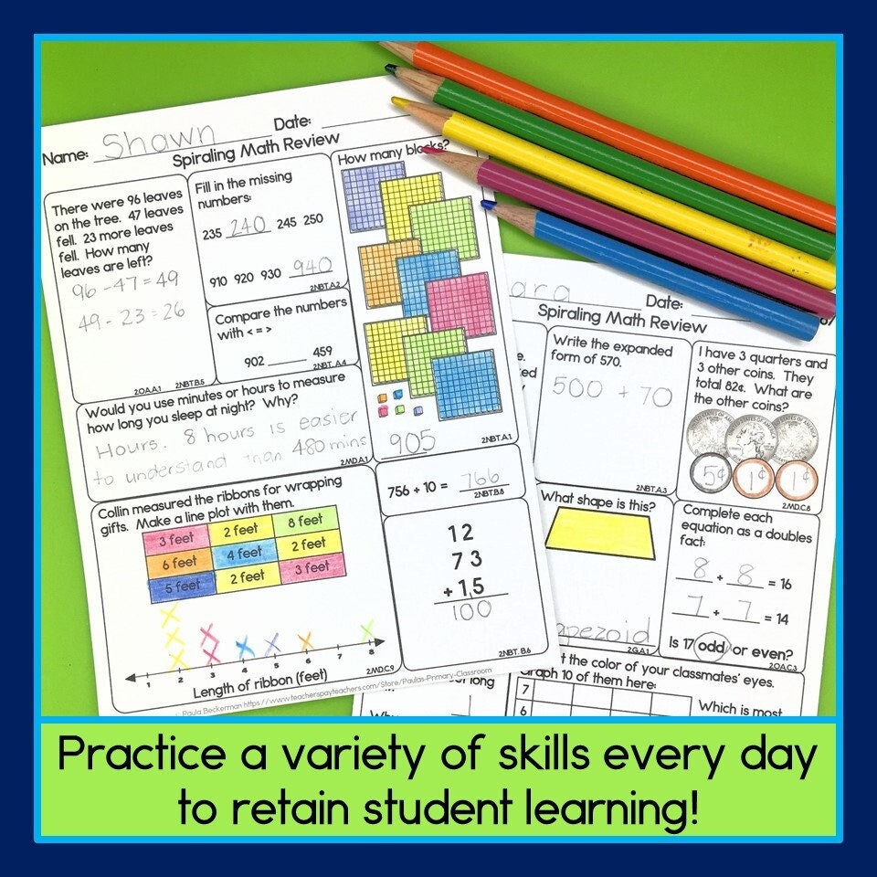 2nd Grade Math Spiral Review Morning Work Homework Warm Ups Month 4 - Etsy