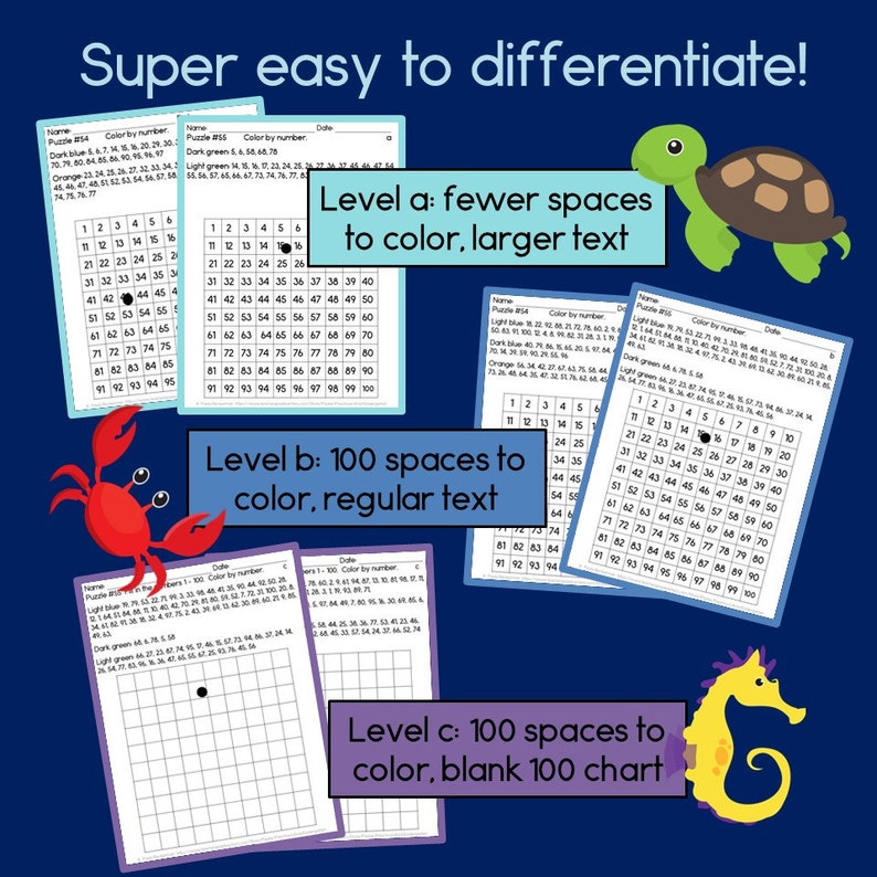 Ocean Animals 100s Chart Hundreds Charts 100 Chart Mystery Pictures - Etsy
