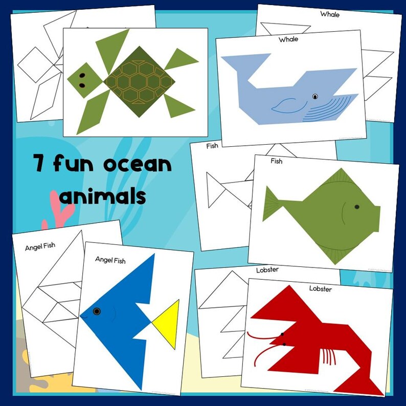 Ocean Tangram Puzzles Printable | 2D Shapes Math Center | Tangrams - Etsy
