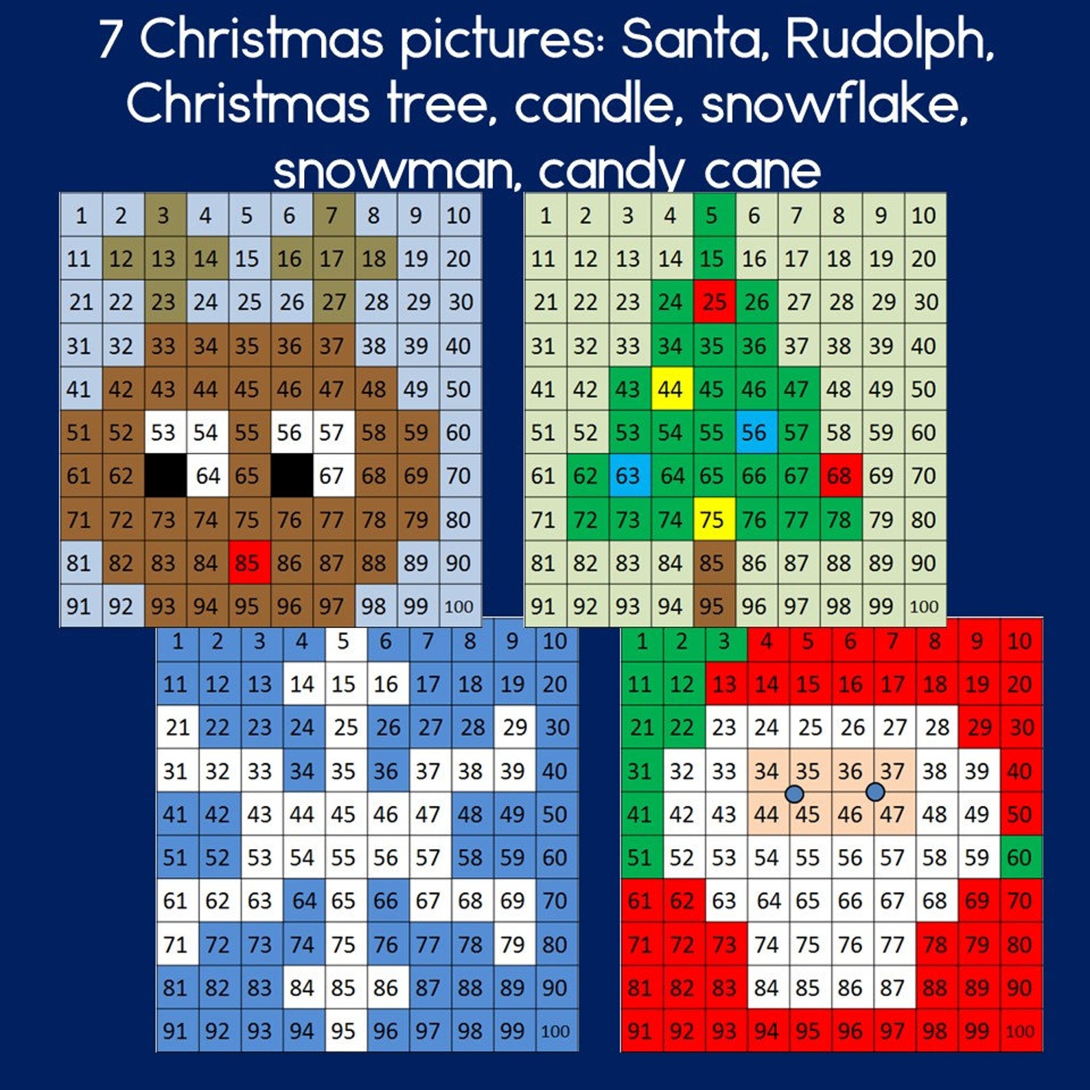 Winter Holidays | Christmas 100s Chart | Hundreds Chart | 100 Charts - Etsy