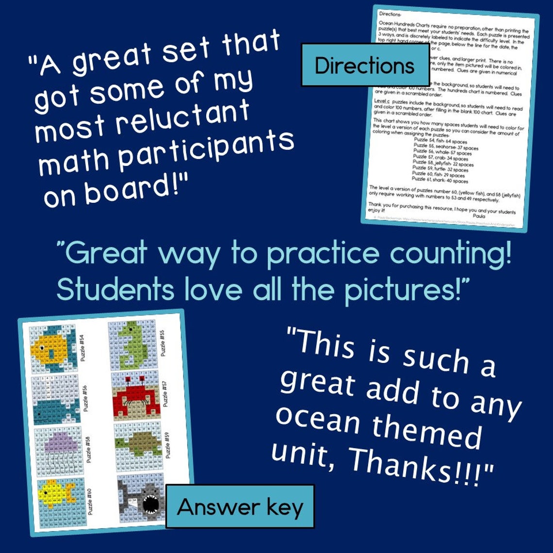 Ocean Animals 100s Chart Hundreds Charts 100 Chart Mystery Pictures - Etsy