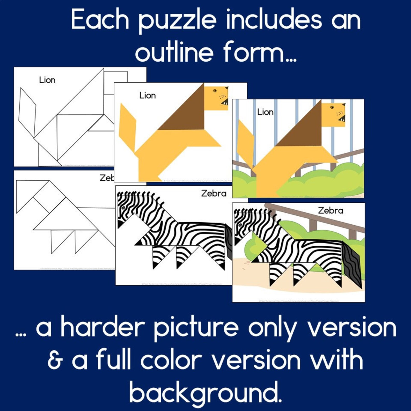 Zoo Animal Tangram Puzzles 2D Shapes Math Center - Etsy