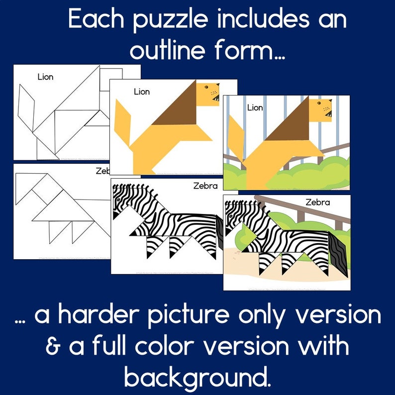 Zoo Animal Tangram Puzzles 2D Shapes Math Center - Etsy