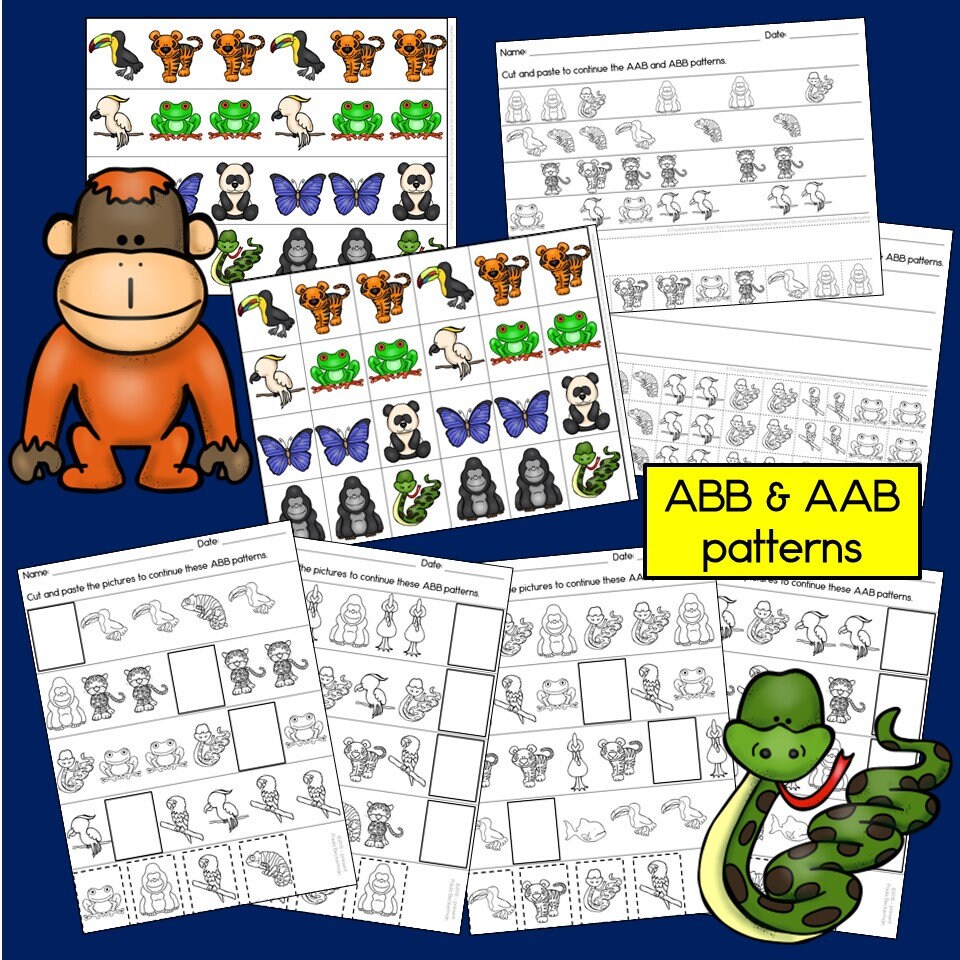 Rainforest Animal Patterns Math Centers With AB ABC and ABB Patterns - Etsy