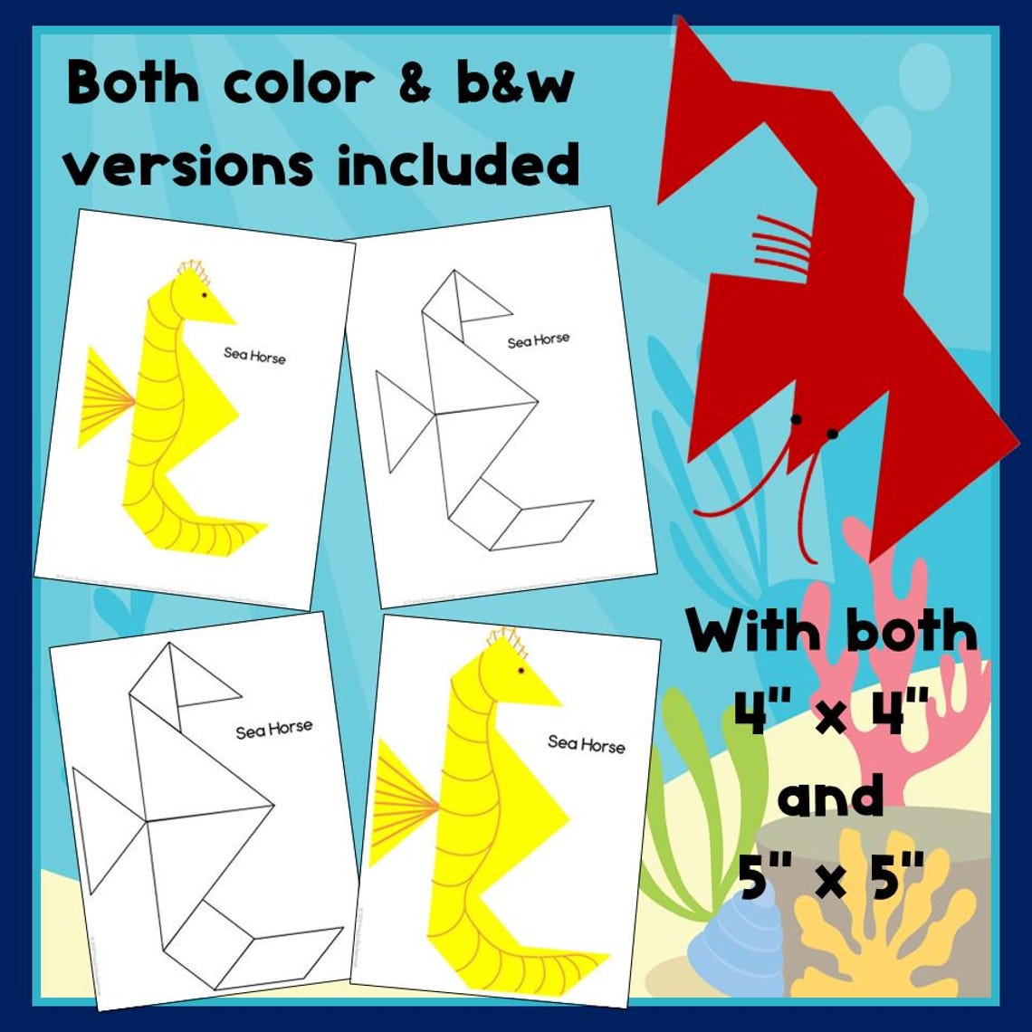 Ocean Tangram Puzzles Printable | 2D Shapes Math Center | Tangrams - Etsy