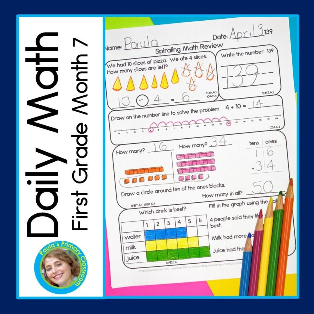Math Spiral Review Daily Worksheets Morning Work Homework Month 7 - Etsy