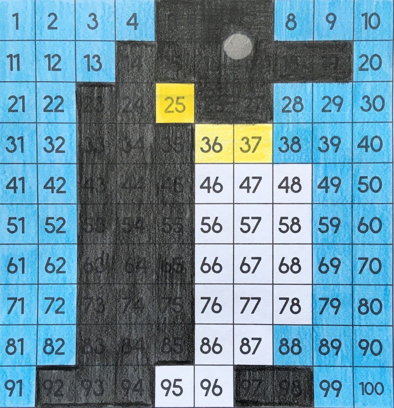 Penguin 100s Chart | Hundreds Charts | 100 Chart Mystery Pictures - Etsy