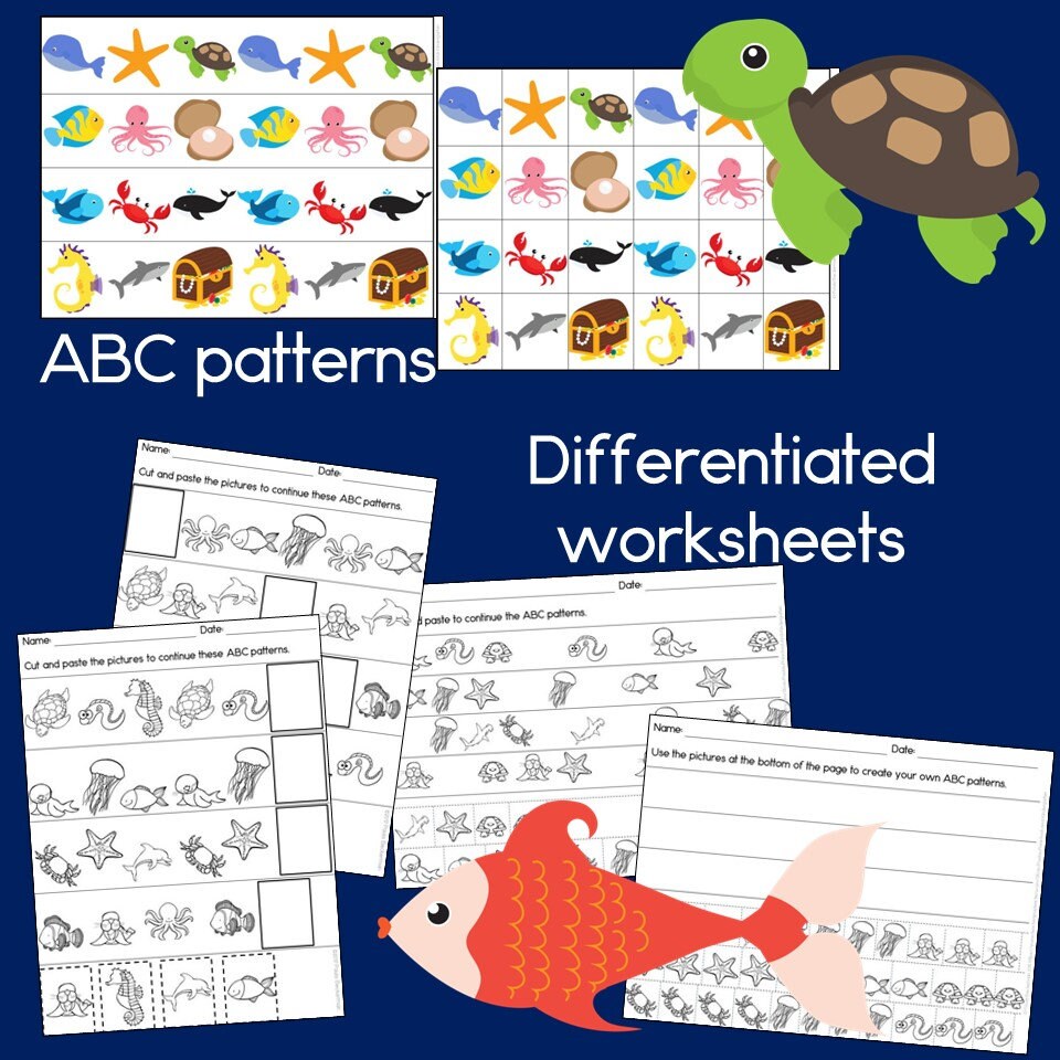 Ocean Animal Patterns Math Center With AB ABC and ABB Patterns - Etsy