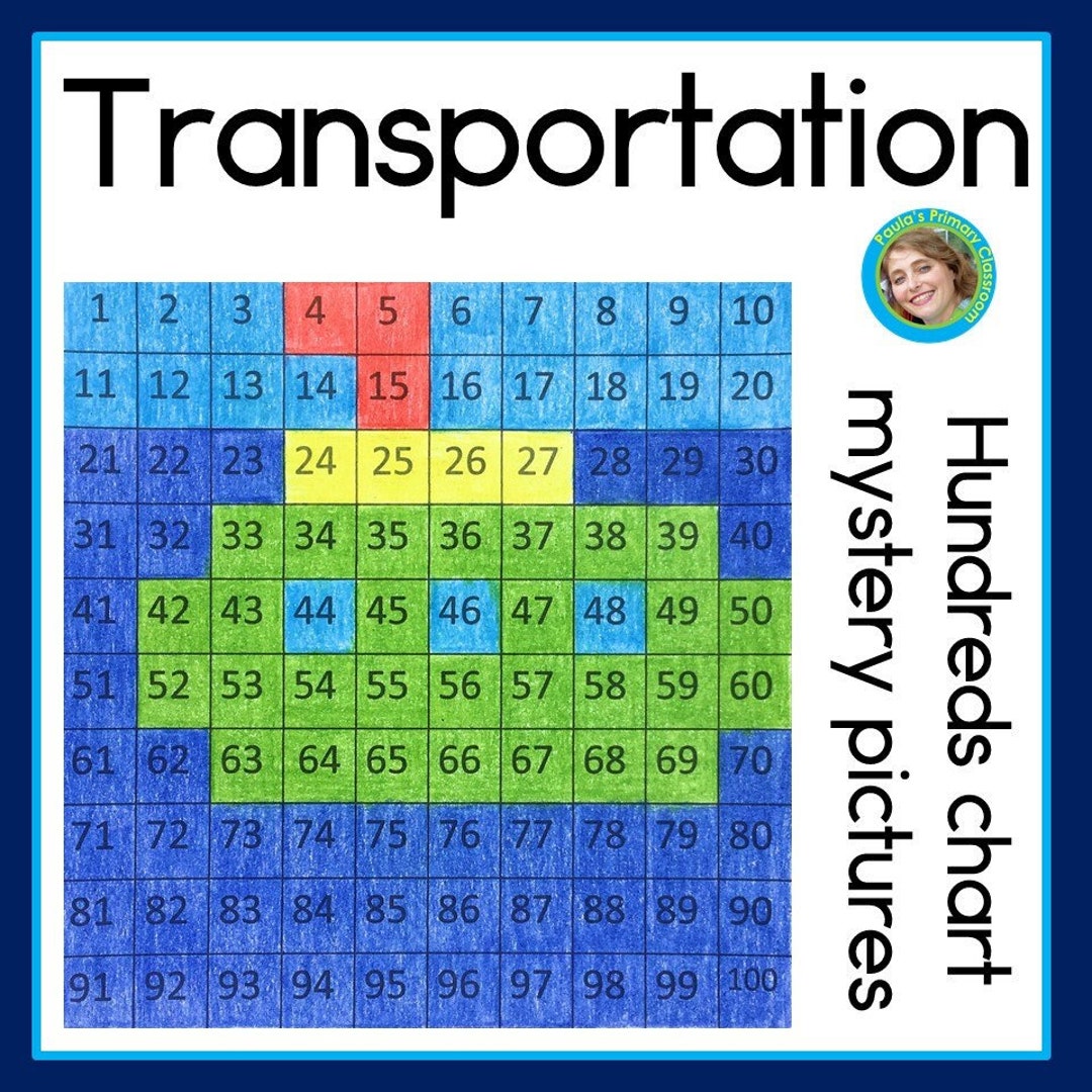 Transportation 100s Chart: Color by Number Mystery Pictures (digital ...