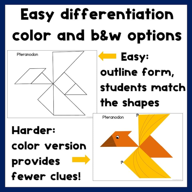 Dinosaurs Tangram Puzzles Printable | 2D Shapes Math Center | Tangrams ...