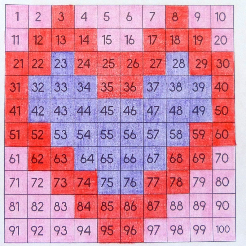 Valentines Day 100s Charts | Hundreds Chart | 100 Chart Mystery ...